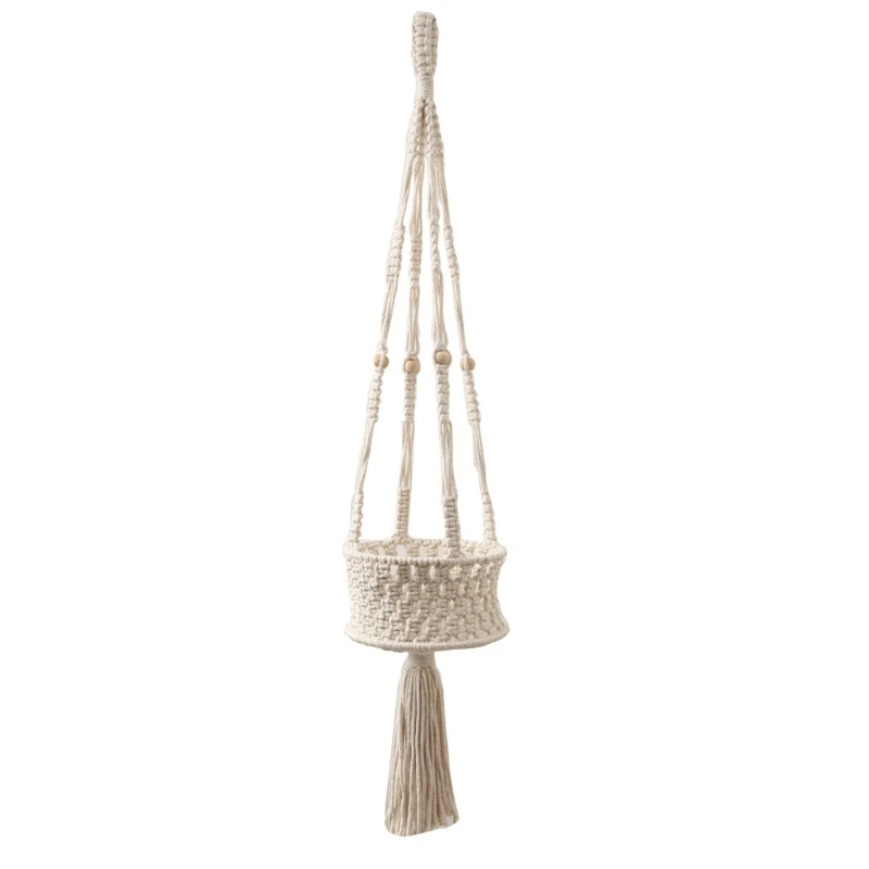 Panier cache pot en macramé de couleur blanche • Le Comptoir du Panier